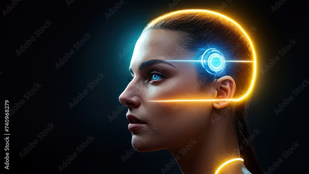 Digital human head logo concept illustration. Creative idea. Learning ...