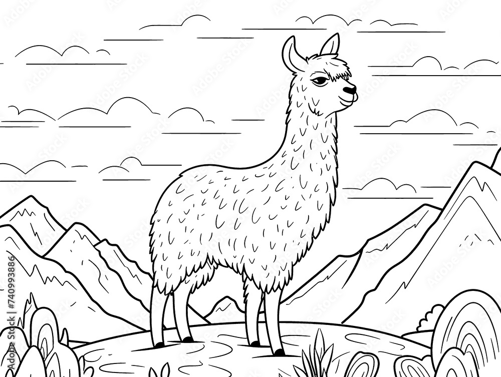 Llama coloring book page black and white outline zoo animals ...