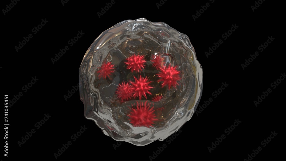 Bacteria, zombie virus , microbes preserved in thawing ice. Microscopic ...