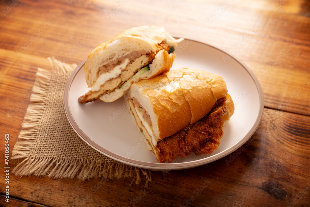 Mexican Torta de Milanesa. Sandwich made with bolillo bread, telera or ...
