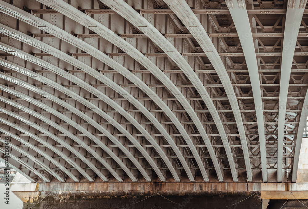 Stock-Foto „View of Structure and beams under the Curved steel Bridge ...