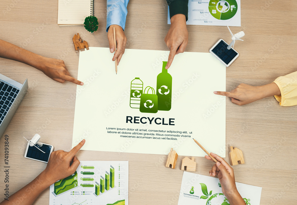 Recycle packaging placed on a meeting table during a green business ...