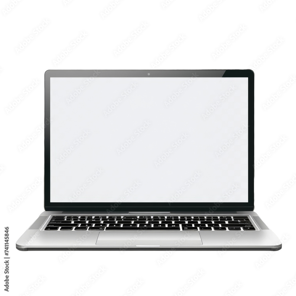 Blank screen laptop, computer notebook isolated on transparent ...