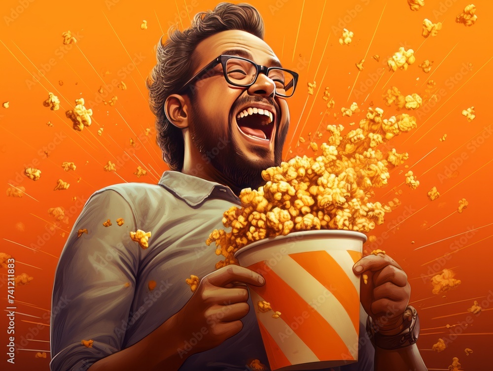 Expressive laughter of a Malaysian people amidst flying popcorn ...
