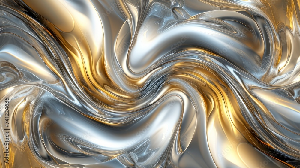 Reflective surface of liquid metal silver and gold close-up. Melting of ...