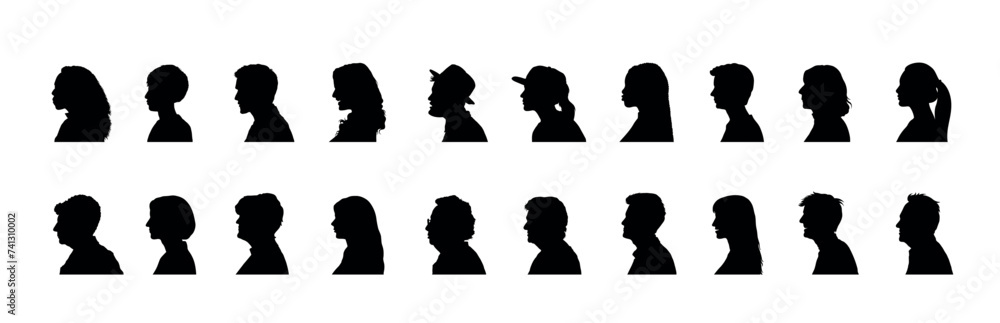 People faces profile different ages side view silhouette set collection ...