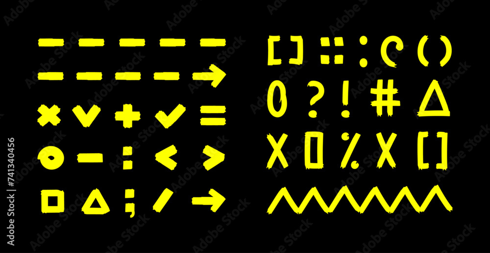 Hand-drawn set yellow highlight marker lines, underlines, rounds ...