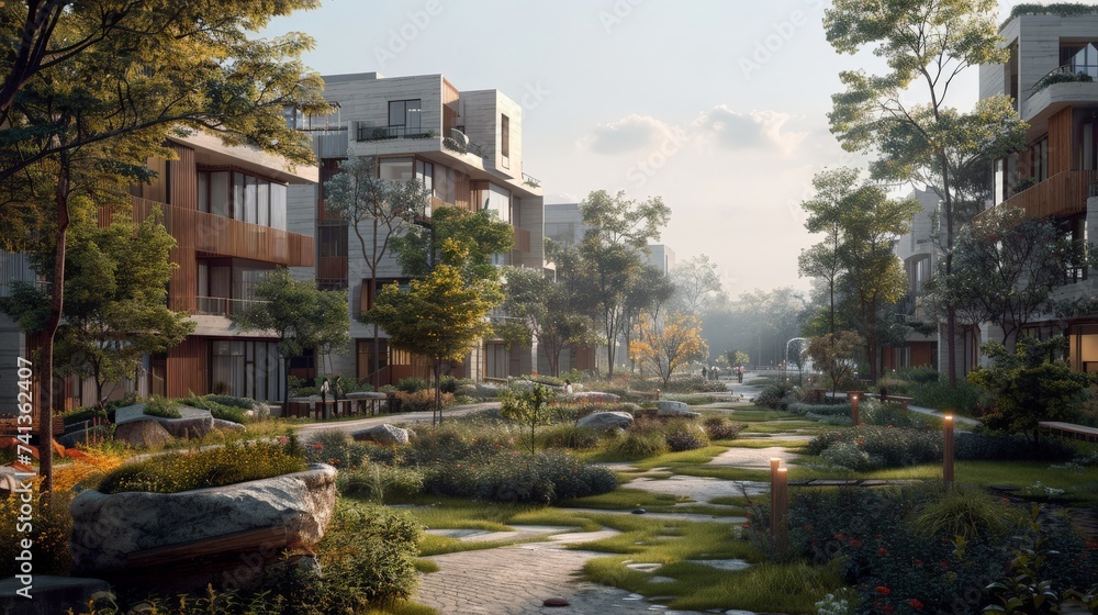 Stock-Foto „Innovative mixed-use development, terraced design with ...