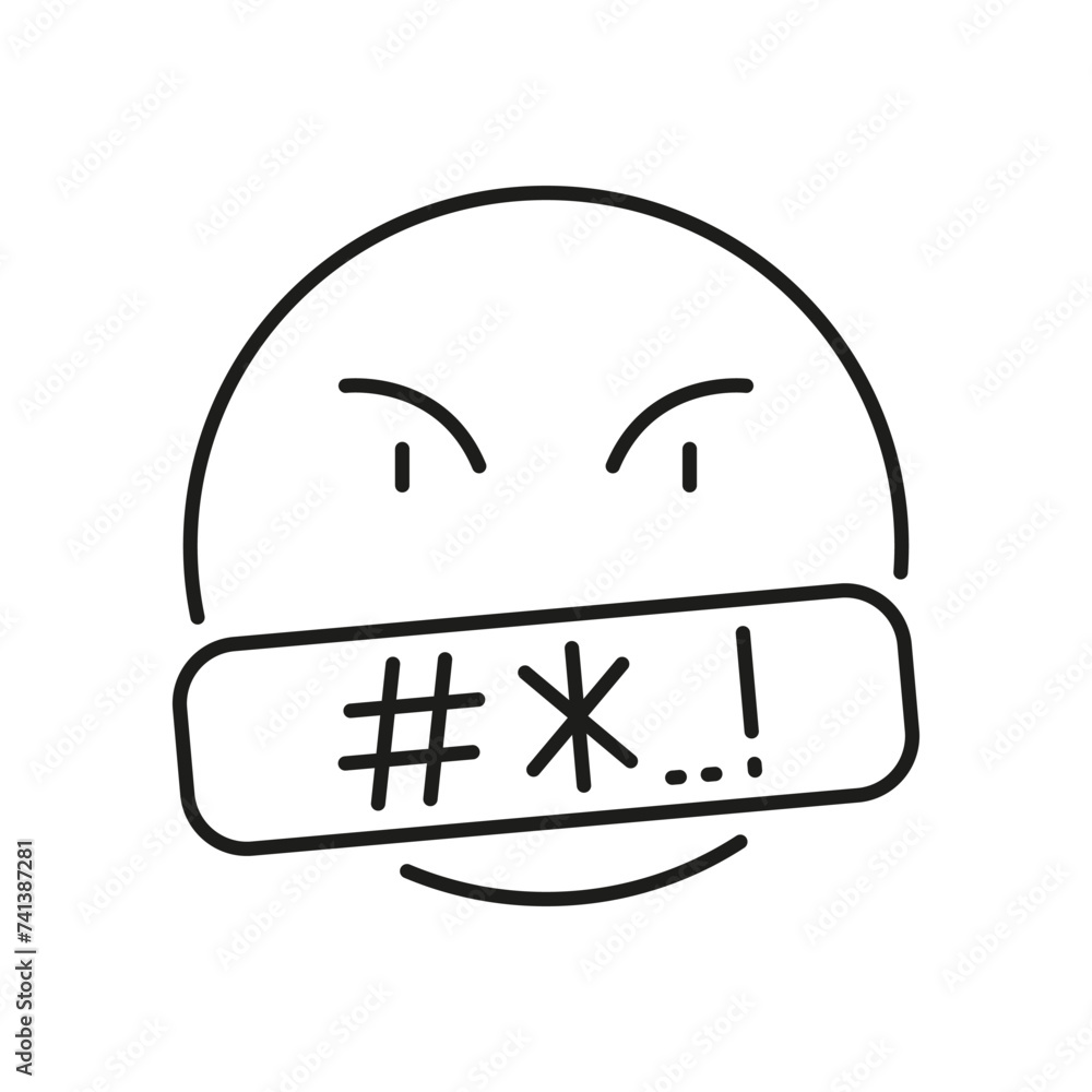 Angry Swearing Emoticon Line Icon. Customer Negative Emotion Linear ...