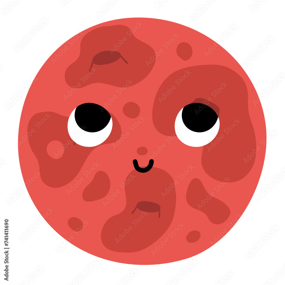 Happy planet Mars in cartoon style. Cute smiling Solar System inner ...