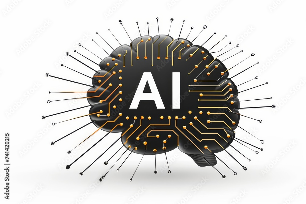 Illustration Stock AI Brain Chip integrated circuit. Artificial Intelligence iot mind ...