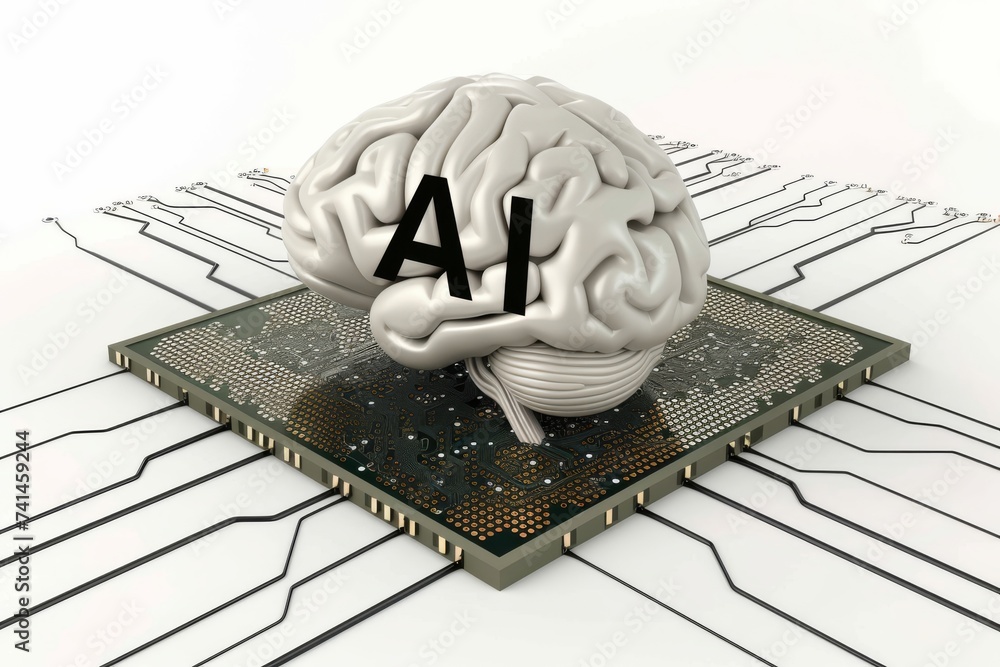 AI Brain Chip brain computer interface application. Artificial Intelligence metacognition mind ...