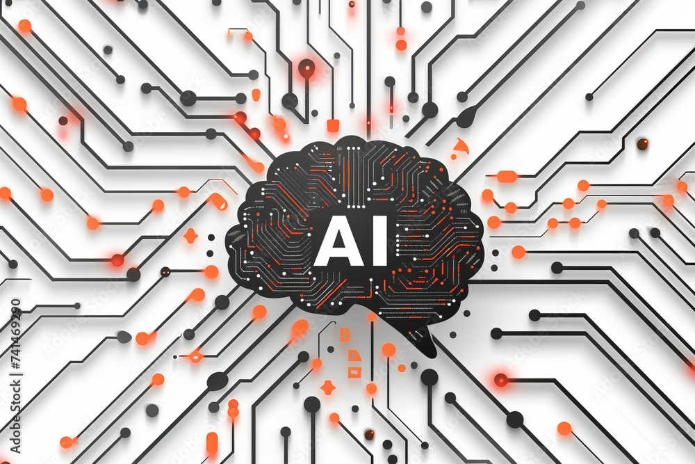 Stock-Illustration „AI Brain Chip neuronal action potential. Artificial Intelligence quantum ...