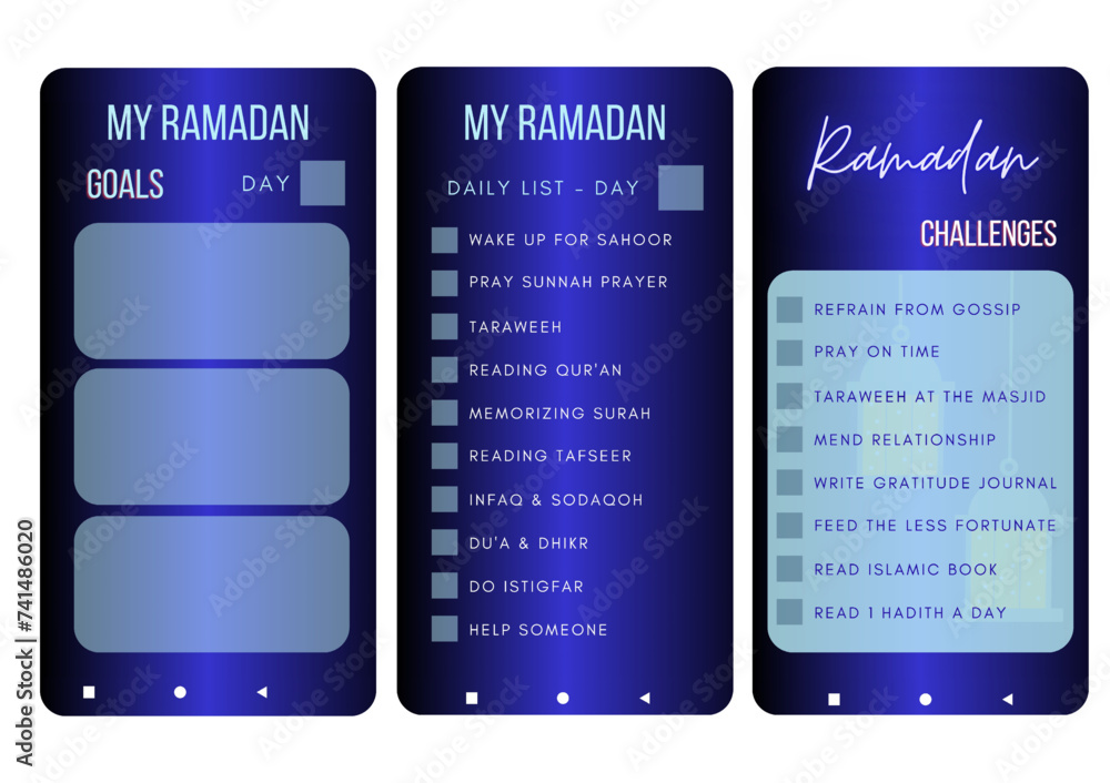 Ramadan activities kit, Ramadan challenges, to do list and goals for application template, with ...