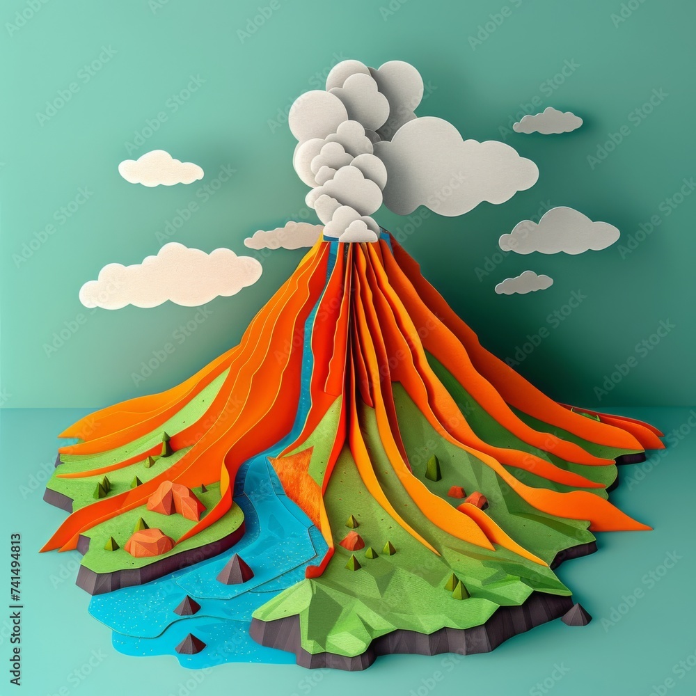 Volcano eruption. Illustration of a volcano and nature scheme in ...