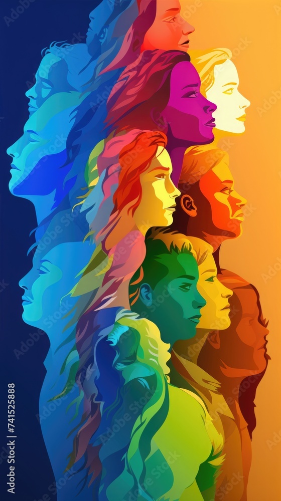 Multi-colored. women of different ethnicities, cultures side by side ...