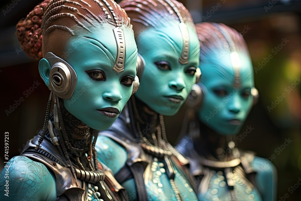 Humanoid aliens. green color female aliens. futuristic concept ...