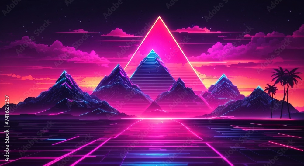 Synthwave 80s retro futuristic sci-fi cyberpunk vintage illustration ...