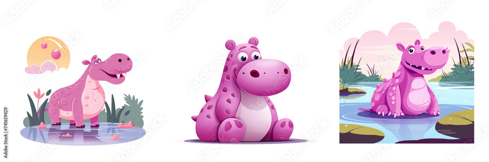 Pink Hippo Cartoon Illustration, Isolated Transparent Background Images ...