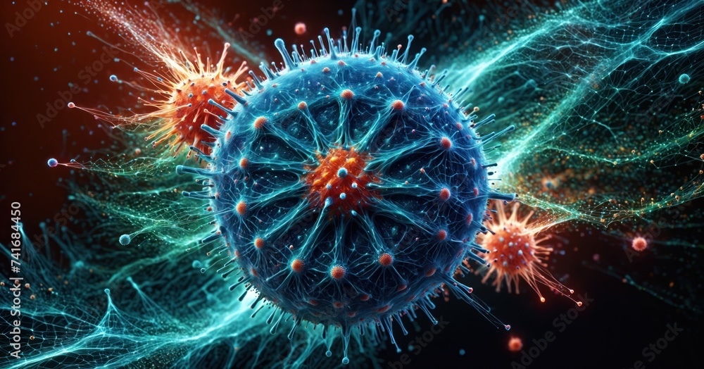 Abstract viral infection process, pathogen, bacteria, biotechnology ...