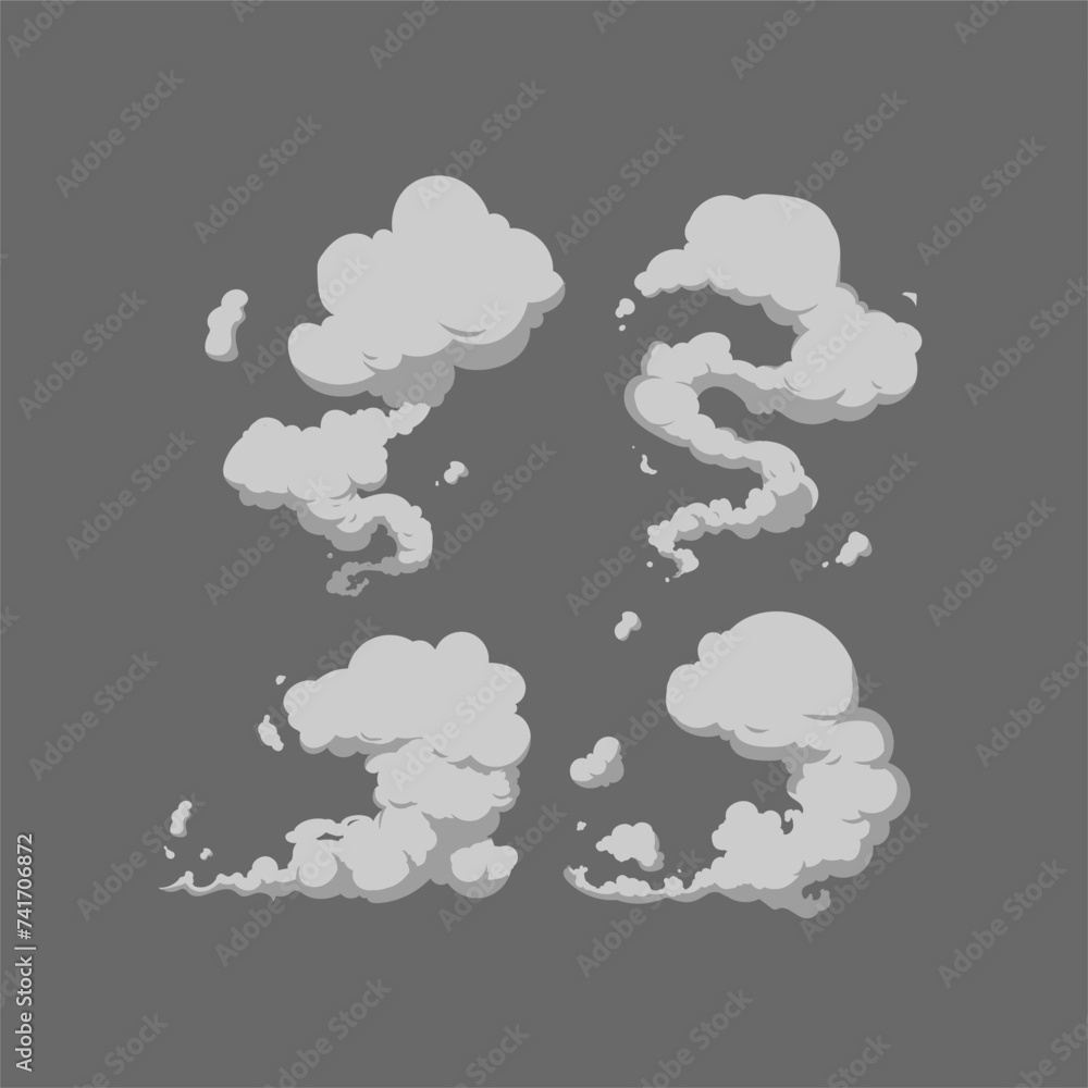 Vector smoke set effects template. Cartoon steam clouds, mist, puff ...