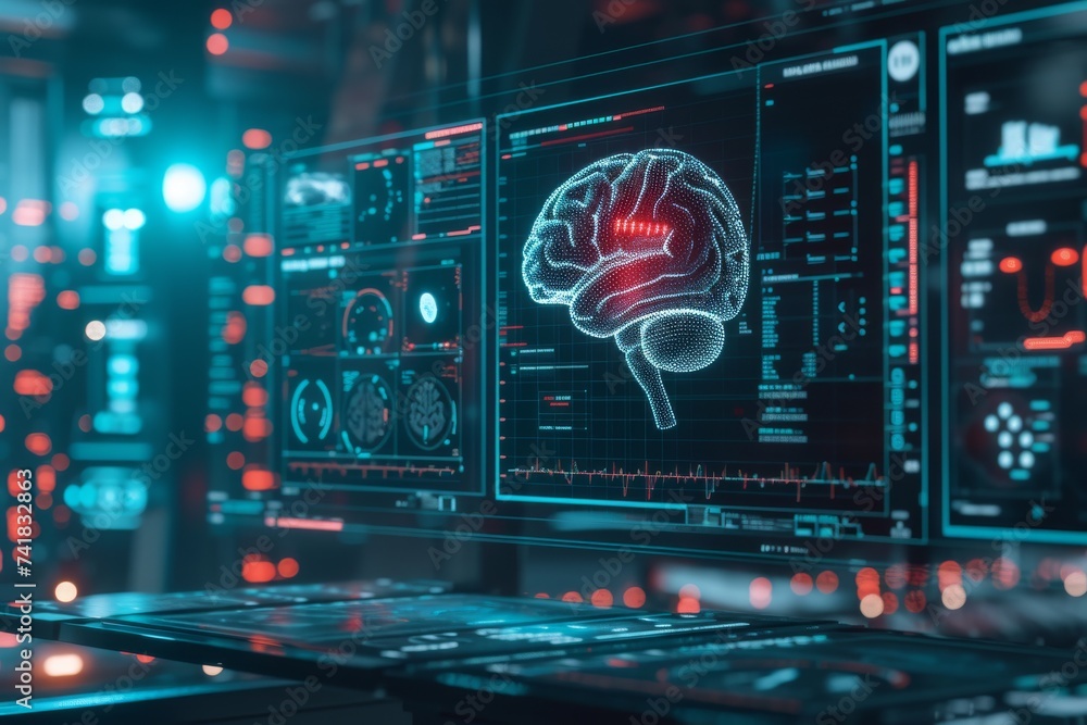 Ilustración de Stock AI Brain Chip image fusion. Artificial ...