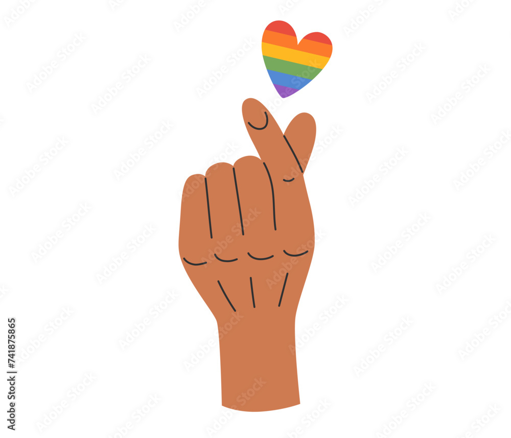 LGBT heart hand holding love. Finger heart gesture. LGBTQ pride ...