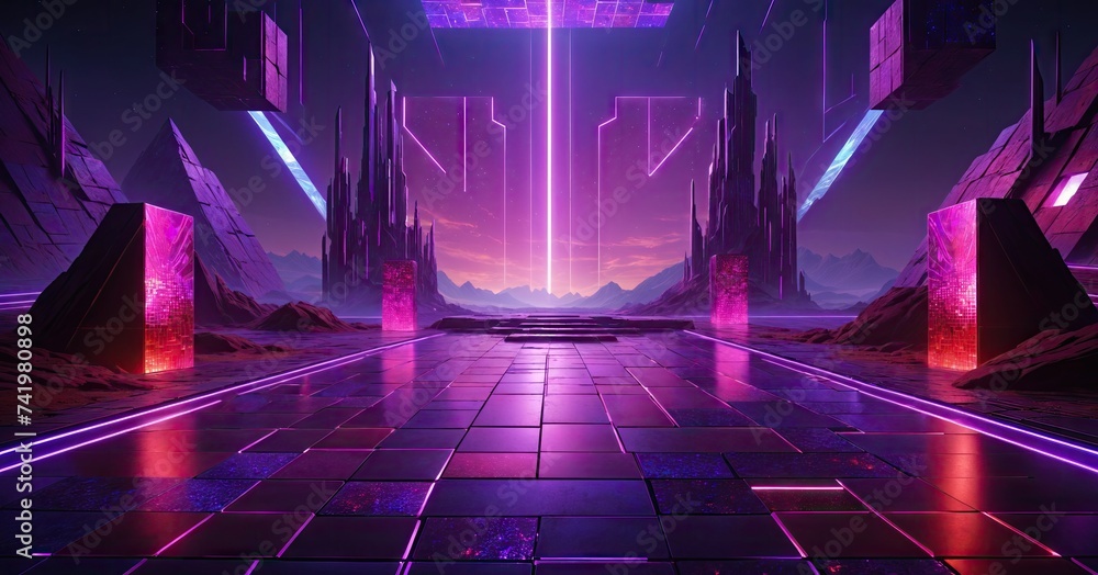 Abstract Virtual Reality neon city, level design, world construction ...