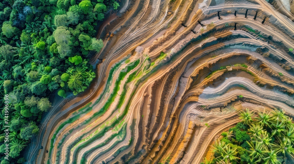 An aerial image depicting deforestation, showcasing the devastation of ...