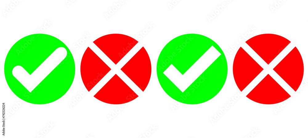 Check mark, Cross mark icon set. Isolated check mark symbol, right and ...
