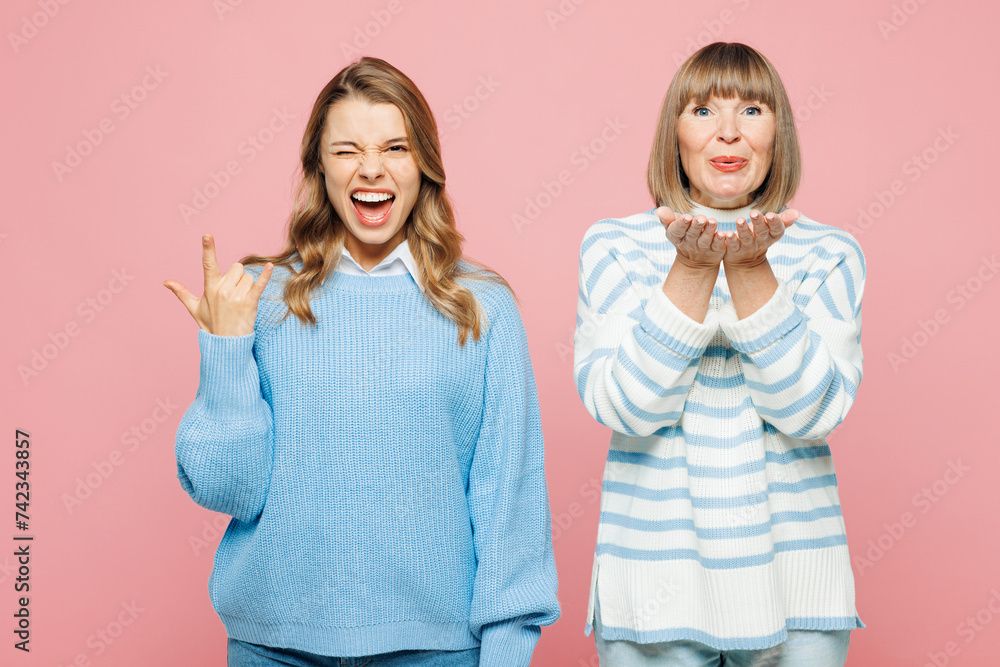 Elder parent mom 50s year old with young adult daughter two women ...