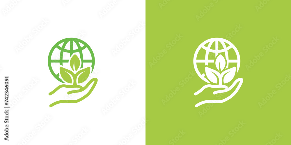 Modern and simple ecological Ball Design Template with hands and plants ...