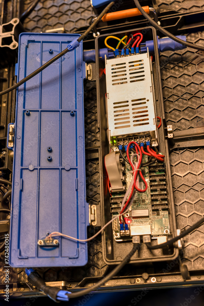 back of a video wall electronics control panel, with the motherboard ...