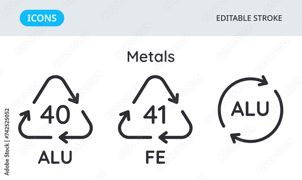 Metals recycling codes icons. Triangular environmental symbols of ...