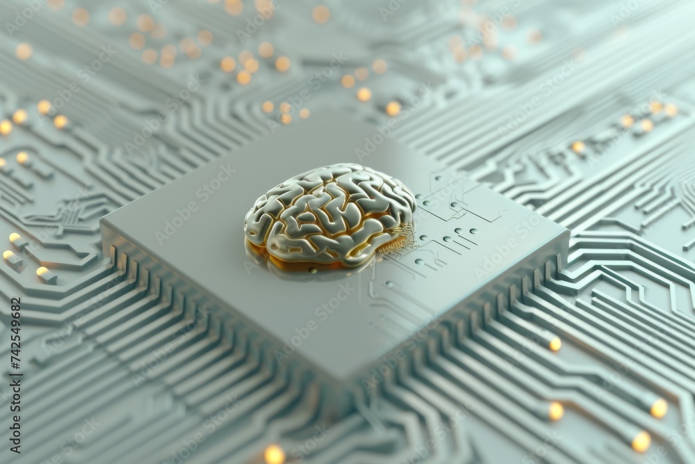 Illustration Stock AI Brain Chip memory. Artificial Intelligence laser ...