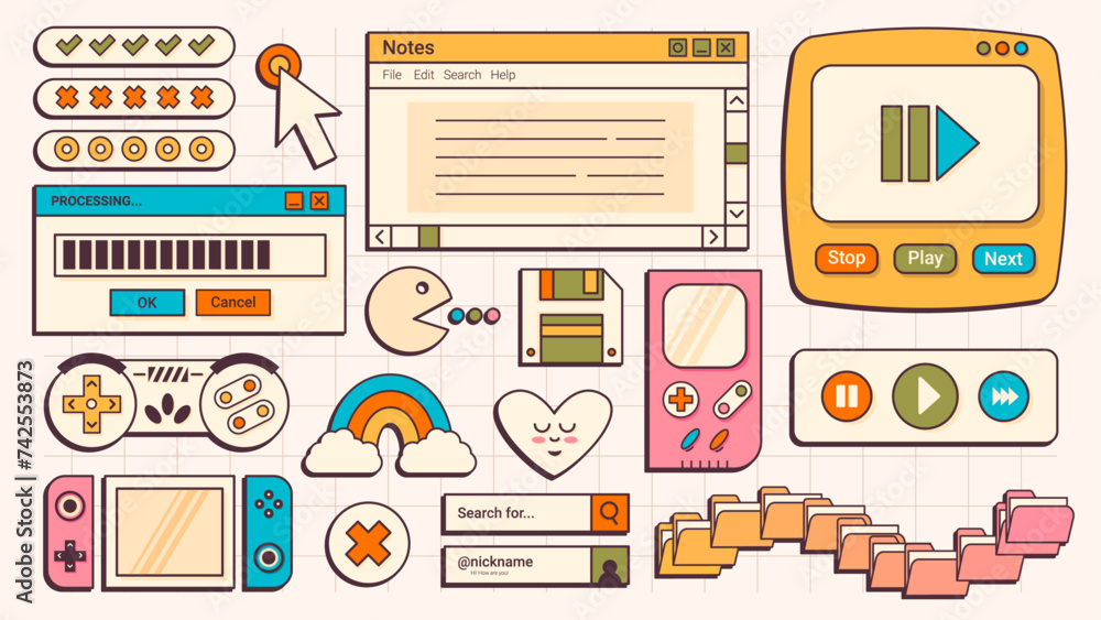 19 retro user interface old desktop elements. Old computer ui, pc ...