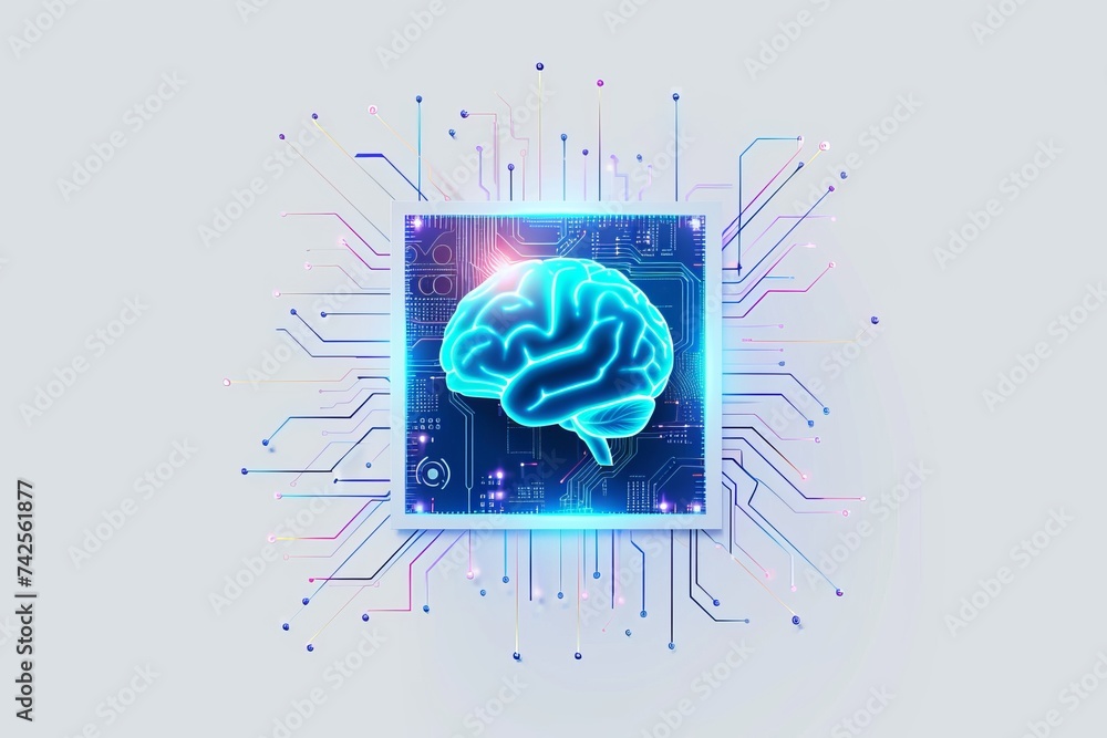 AI Brain Chip neon. Artificial Intelligence crystallized human hebbian ...