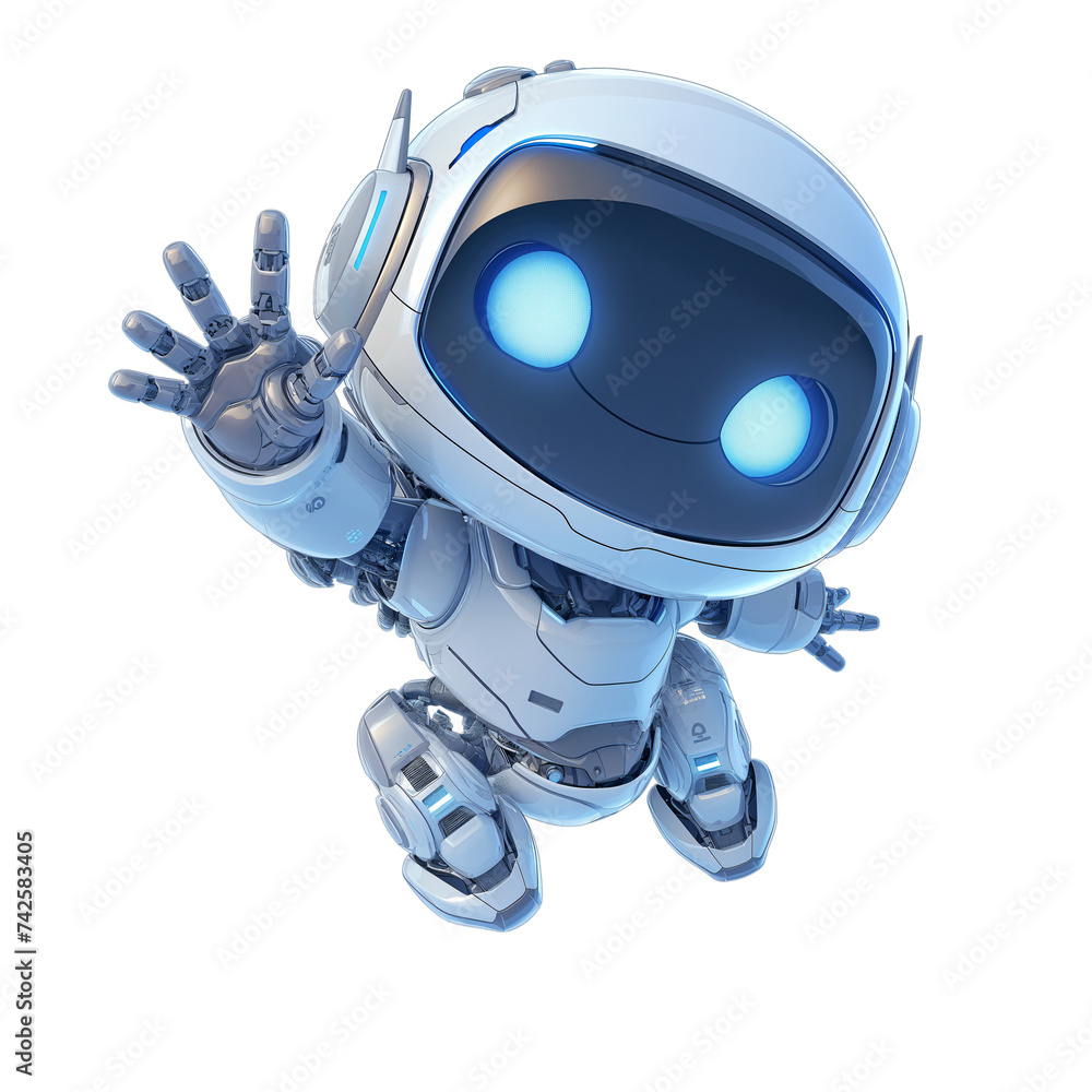 Happy cute robot on transparent background, friendly and cheerful robot. Friendly mini robot ...