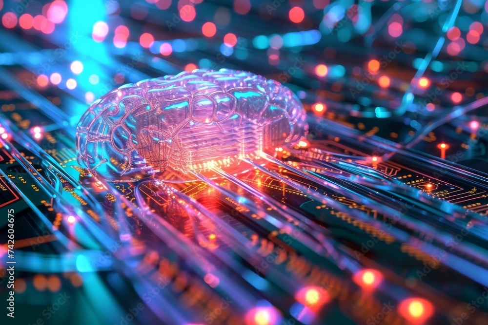 Illustration Stock AI Brain Chip neurotechnology. Artificial ...