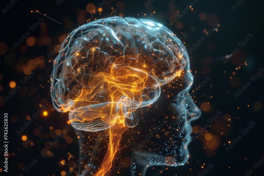 AI Brain Chip axon. Artificial Intelligence cranial mind neurological ...