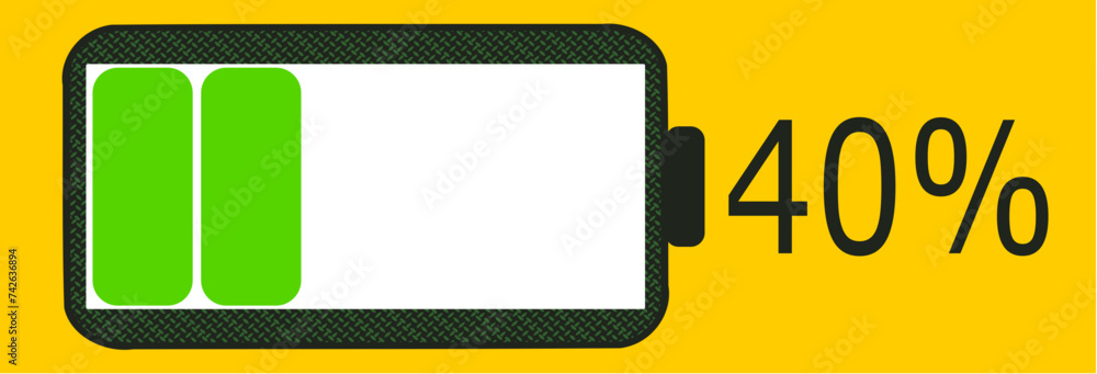 Battery percentage showing 40 percent along with visual design of green ...