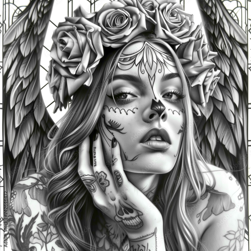 Vintage chicano tattoo style template. Tattoo style portrait of chicano ...