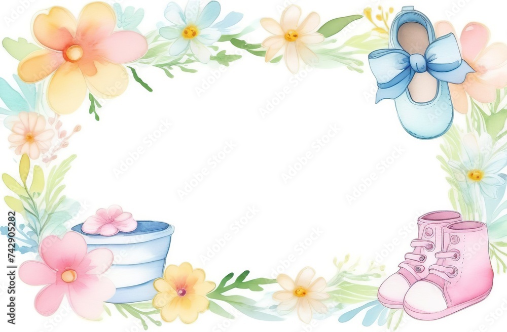 Baby born frame with draw flowers, bow, baby bottle and booties ...