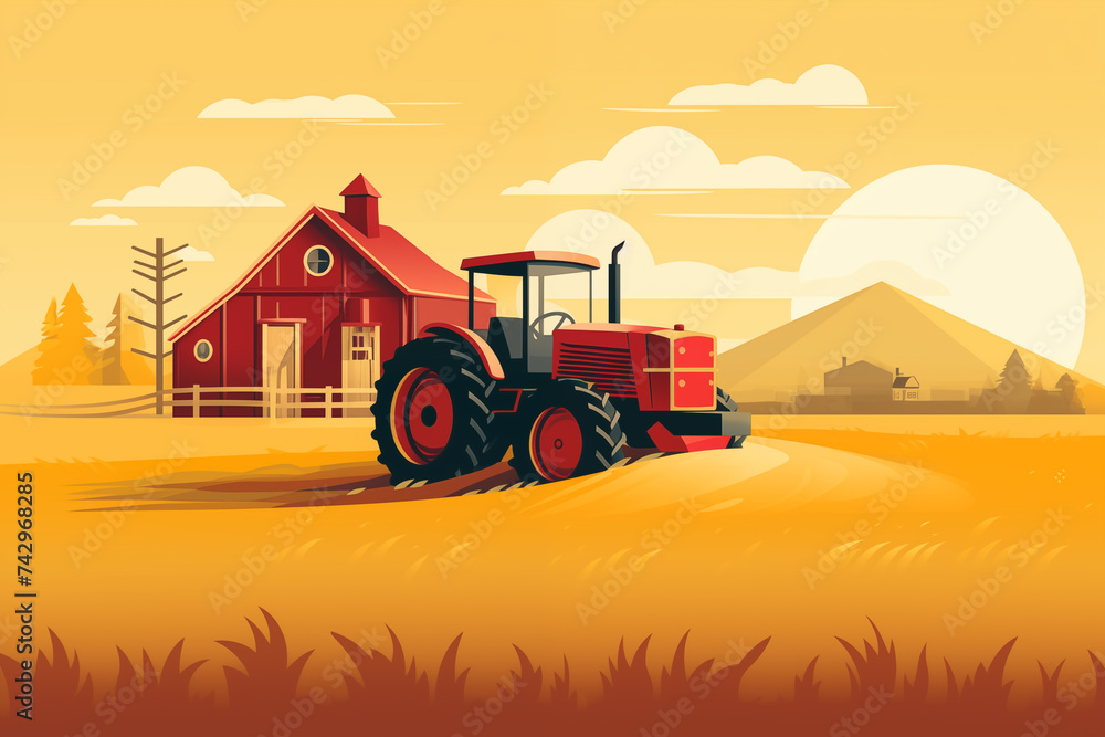 Cartoon rural landscape. Countryside idyllic farm background with ...
