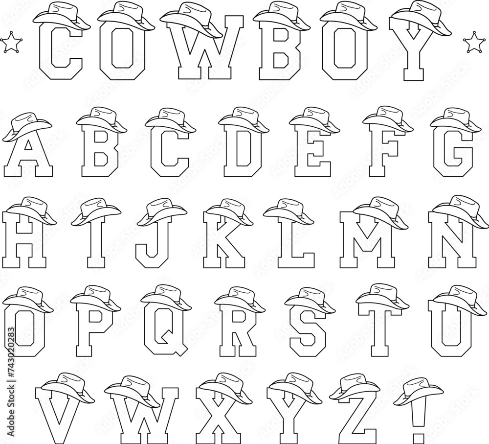 Cowboy Hat Alphabet Clipart Outline Set Stock Vector | Adobe Stock
