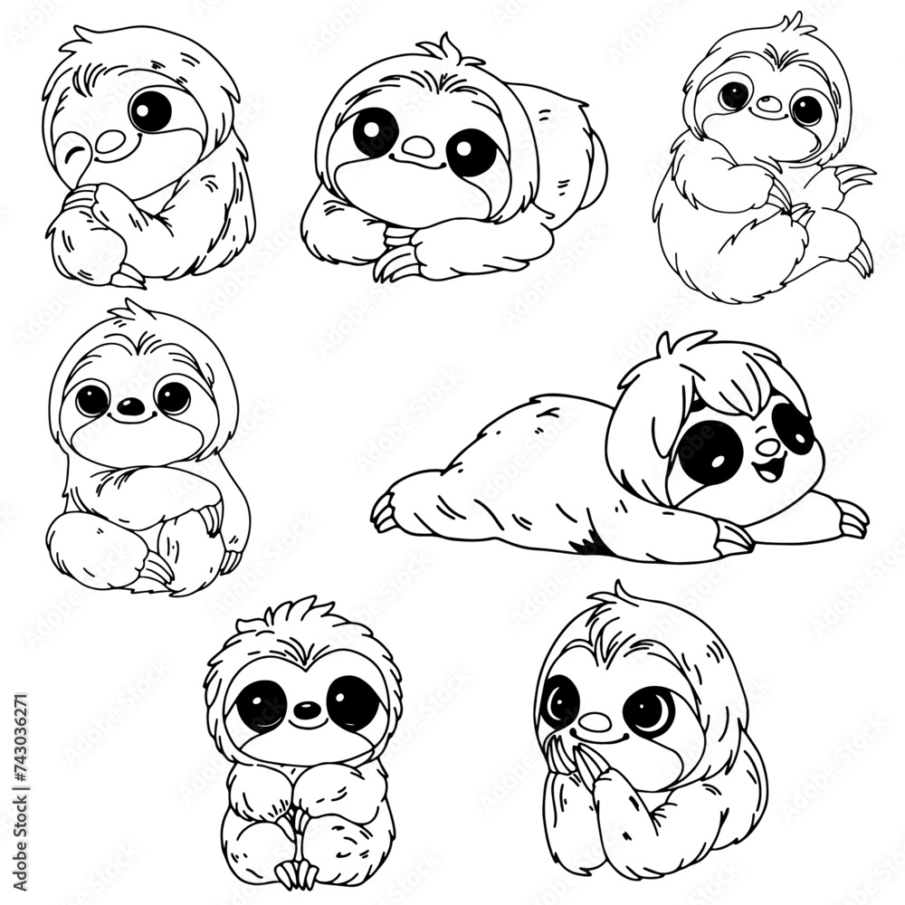 Cute Sloth Editable Digital Stamps, svg, black and white, animal ...