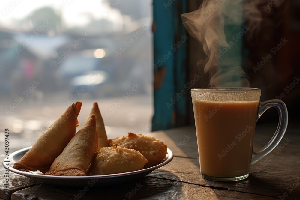 Indian cutting chai and samosa Stock Photo | Adobe Stock