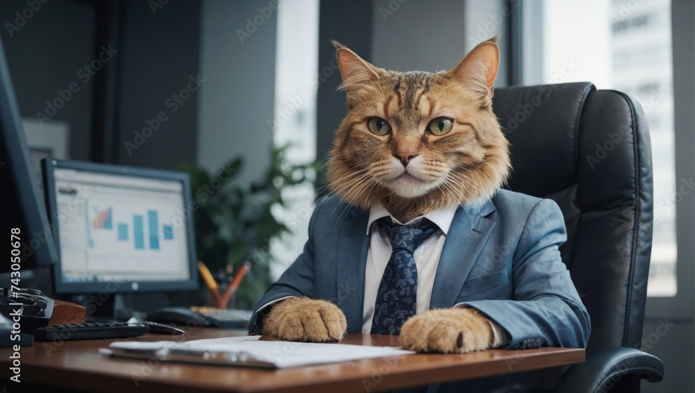 Boss cat animal concept Anthropomorphic wearing suit formal business ...
