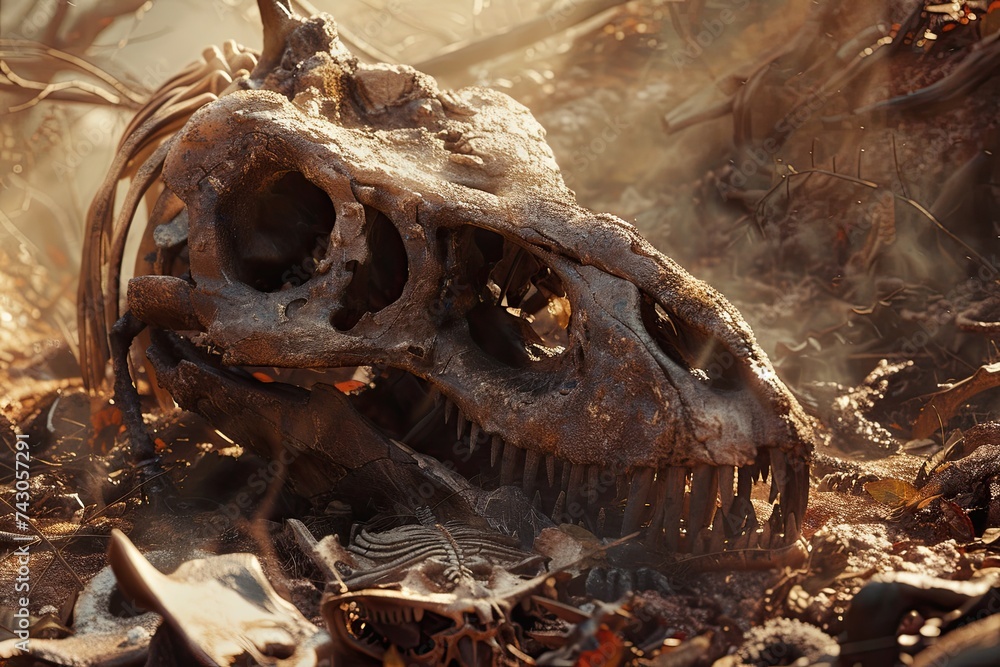 An intricately detailed 3D animation of prehistoric creatures ...