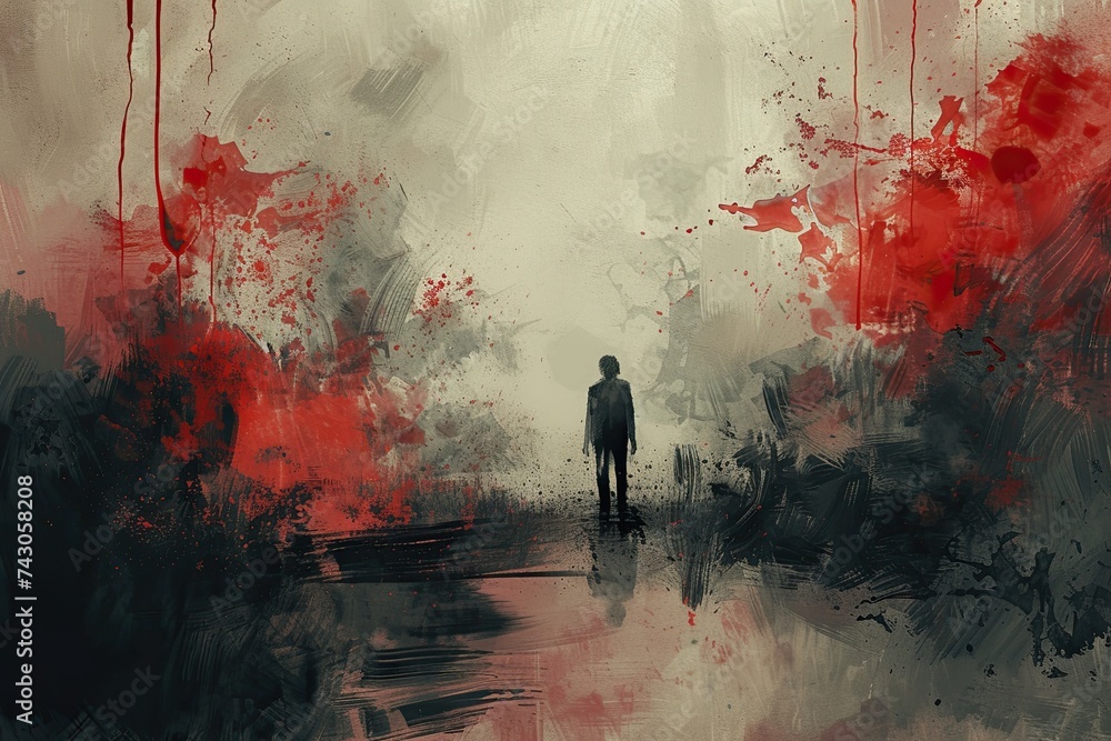 Illustrate the aftermath of an unsolved murder surrounded by an ...